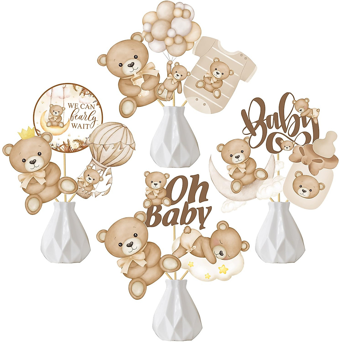 30Pcs We Can Bearly Wait Centerpiece Sticks Teddy Bear Baby Shower Decorations Bear Table Toppers Bear Baby Shower Table Centerpieces for Oh Baby Bear Birthday Party Supplies