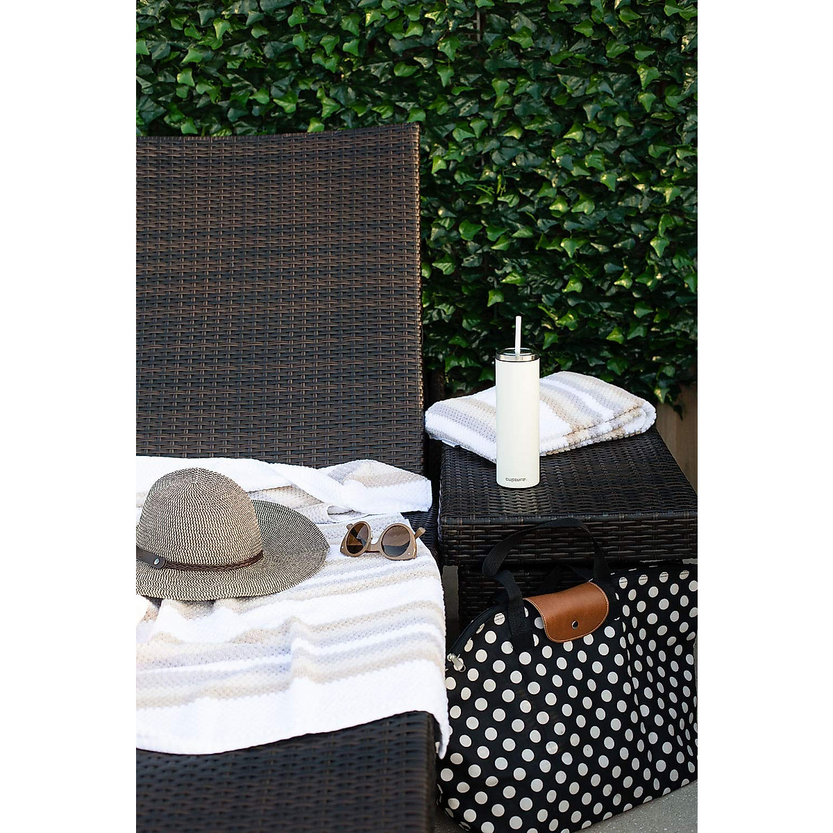 Cupture Stainless Steel Skinny Insulated Tumbler Cup with Lid and Reusable Straw - 16 oz (Winter White)