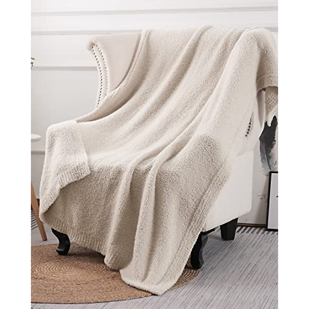Panku Super Soft Cozy Knit Throw Blanket for Couch and Bed, Knitted Luxury Reversible Cozy Warm Fleece Blanket Throw Camel, Plush Fluffy and Fuzzy Solid Blankets for Women 50x60 Inches Khaki