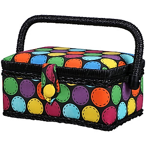 SINGER Polka Dot Small Sewing Basket with Sewing Kit Accessories