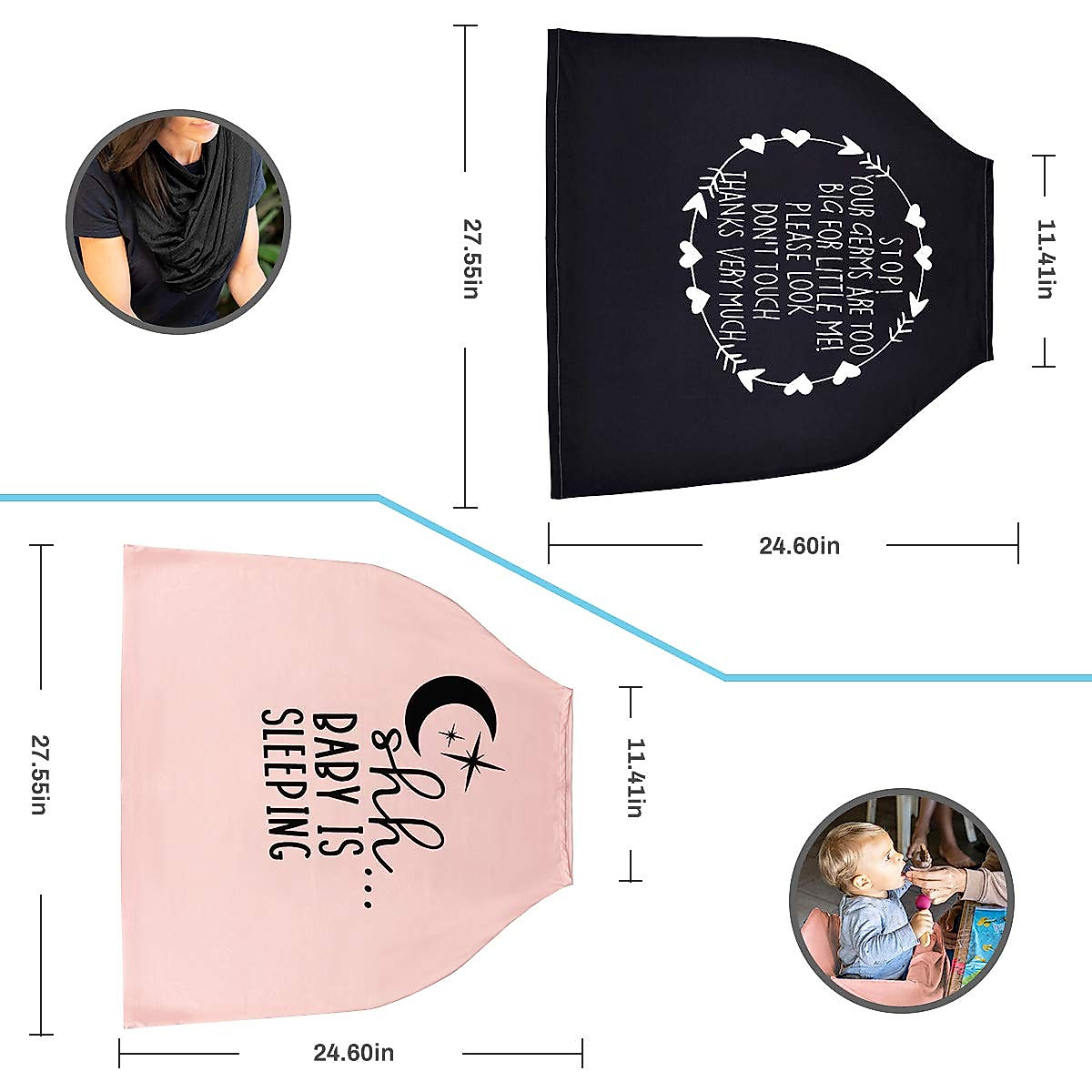 Allnice Nursing Cover 2 Pcs Baby Breastfeeding Cover Soft Nursing Scarf for Infant Stroller Cover Nursing Scarf Baby Shower Gifts for Newborn Baby Boys and Girls, Pink and Black