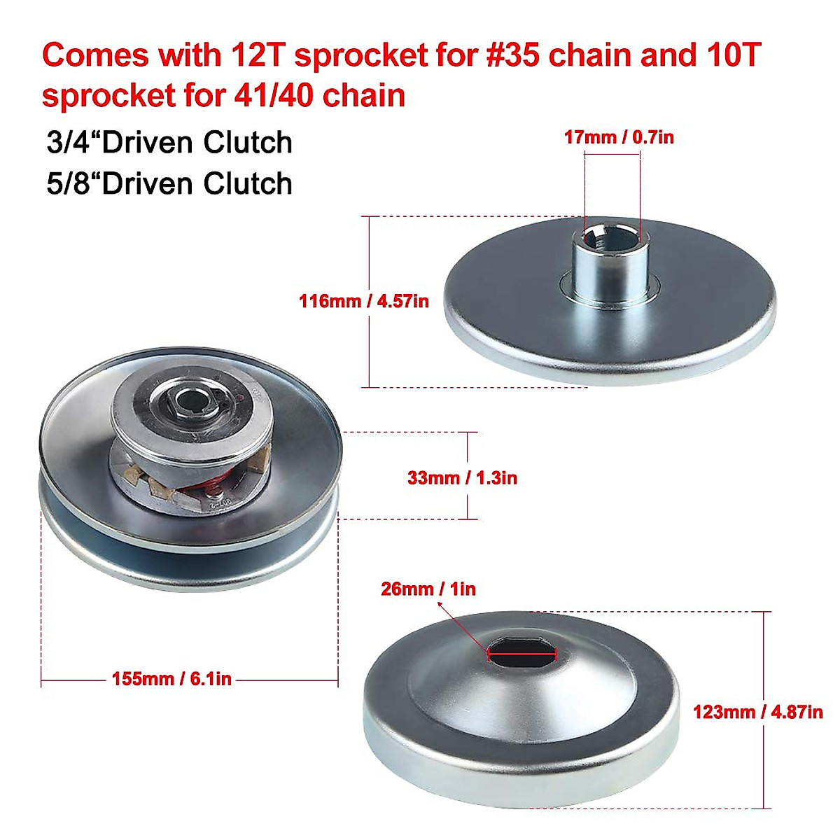 WATERWICH Go Kart 212CC Torque Converter Clutch Kit Replacement for Comet TAV2 218353A 3/4" 30-75 Manco 10T #40/41 and 12T #35 Chain CVT 30 Series Engine Clutch
