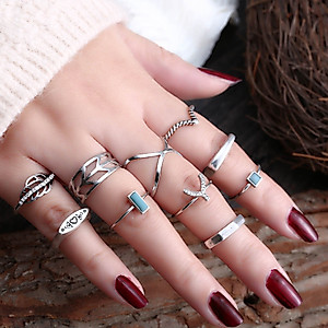 Gmai Bohemian Vintage Women Crystal Joint Knuckle Nail Ring Set of 10 pcs Finger Rings Punk Ring Gift (Punk)