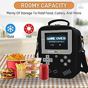 Ruokey Game Lunch Bag, Reusable Insulated Thermal Lunch Box for Gamer, Reusable Portable Lunchbox (Gamer-BK-R)