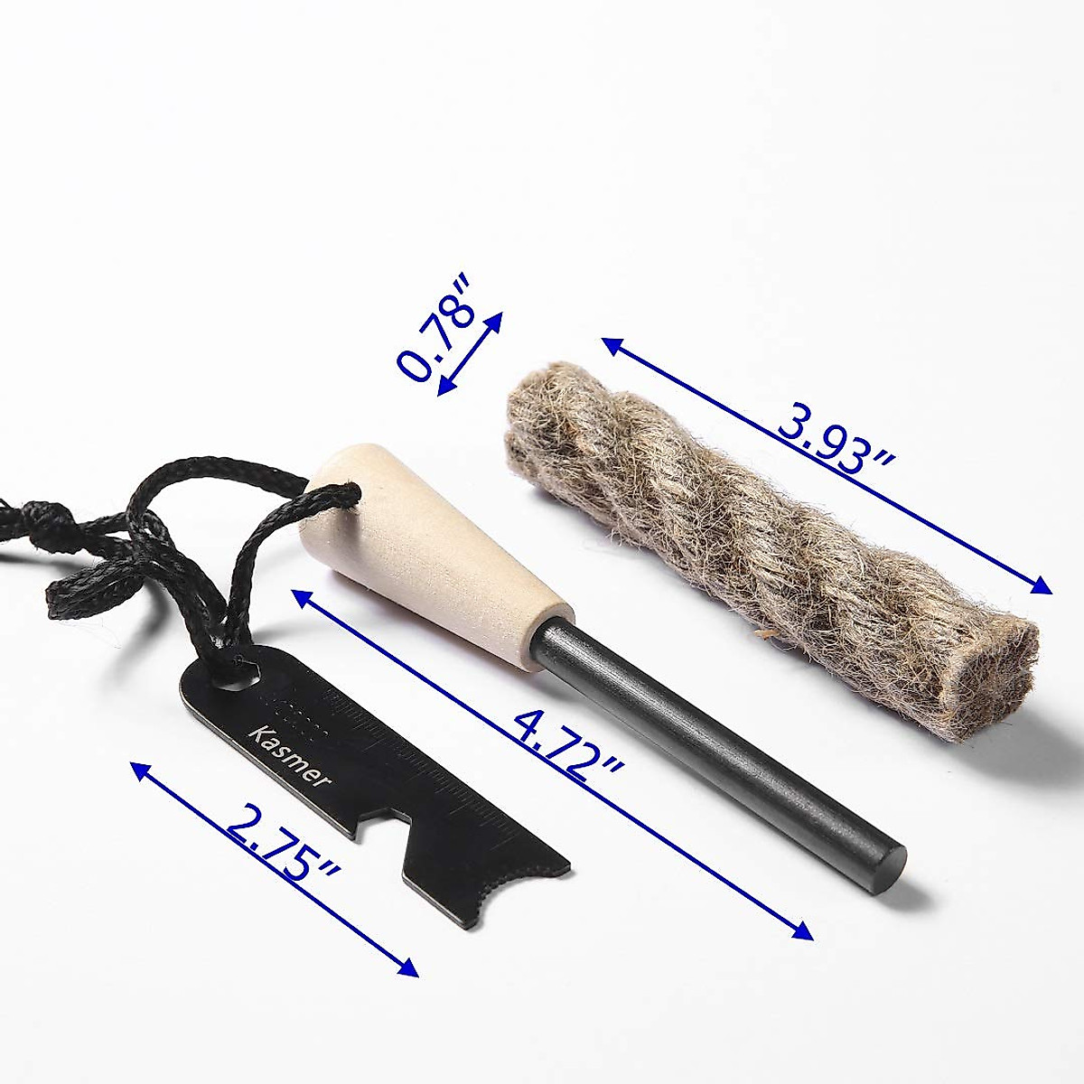 Kasmer Fire Starter Kit Survival Tools Ferro Rod Waterproof Fire Starting Jute Rope Wax Infused Wick Tinder Flint and Steel for Camping Backpacking Hiking Gears black with jute rope One Size