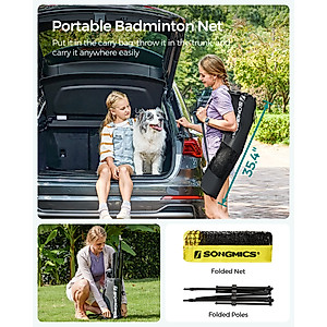 SONGMICS 16.5 ft Badminton Net, Height Adjustable Volleyball Net, Pickleball Net with Poles, Foldable Nylon Net for Tennis Indoor Outdoor Court, Yellow and Black USYQ500Y