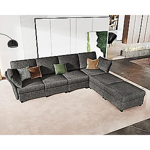 VanAcc Sectional Couch, Modular Sectional Sofa, 6 Seats Sofa- U Shaped sectional with Ottomans, Reversible Sofa Couch for Living Room, Grey Chenille