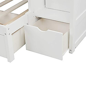 SOFTSEA Twin Over Full Bunk Beds with Drawers for Kids, Twin Over Twin Bunk Bed with Storage Staircase and Convertible Bottom Bed for Bedroom(White)