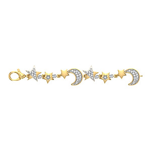 0.15 Carat Diamond Stars and Moon Bracelet in 18K Yellow Gold over Sterling Silver (7.5 Inch)