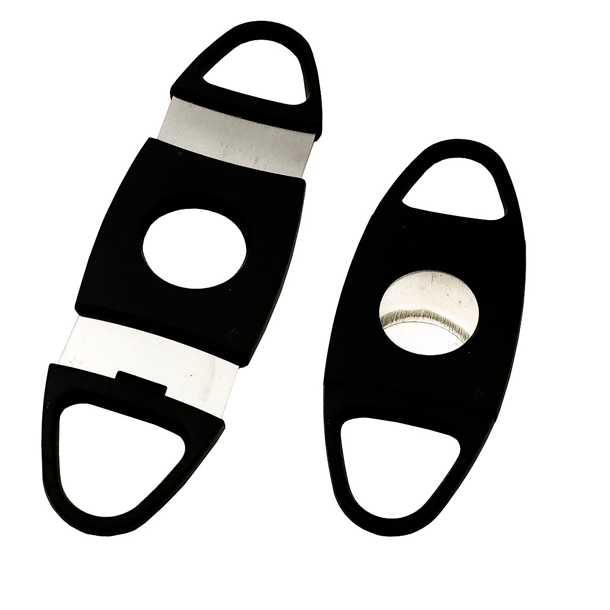 Guillotine Cigar Cutter - Double Blade Cigar Clipper - Stainless Steel Dual Bladed - Ultra-Sharp Straight Cut - Portable 60 Gauge Large Black Plastic Cutters (10 Pack)