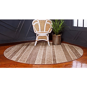 Unique Loom Autumn Collection Warm Toned Casual Striped Beige Round Rug (3' 3 x 3' 3)