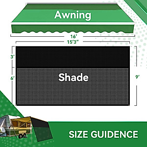RVINGPRO RV Awning Shade Screen with Zipper 9' x 15'3'', 600D Oxford Top + Mesh Bottom, RV Sun Shade Screen for Awning, RV Shade Complete Kits for Trailer Camper