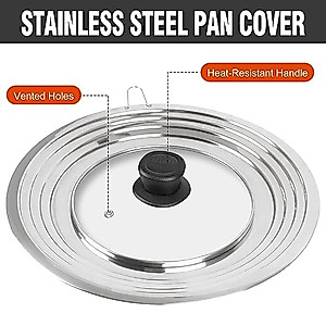 Universal Lid for Pots and Pans Skillets, Stainless Steel Pan Cover fit Fits 8.2-12.5 Inch Cookware, Large Replacement Frying Pan Cover, Cast Iron Skillet Pot Lids with Heat Resistant Knob