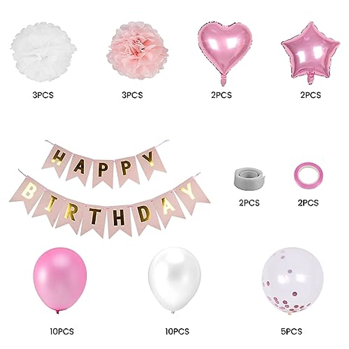 Fawcotu Pink Happy Birthday Balloons Banner Western Cowgirl Pink Birthday Party Decoration Kids Baby Shower Photography Party Supplies