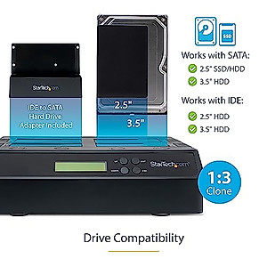 StarTech.com 4-Bay Hard Drive Duplicator and Eraser, External Standalone 1:3 HDD/SSD Cloner/Copier, USB 3.0 / eSATA to SATA Docking Station, Hard Disk Copier / Sanitizer / Wiper Tool (SATDOCK4U3RE)