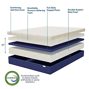 Sleep Innovations Arlo 12 Inch Cooling Firm Support Foam Mattress, Queen Size, Bed in a Box, Airflow Foam, Firm Feel