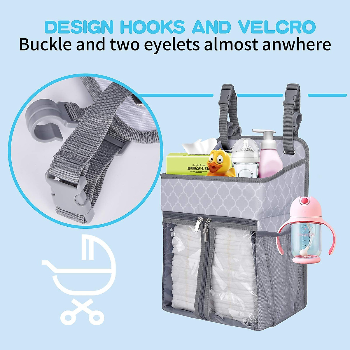 METERO BAGLHER Hanging Diaper Organizer,Baby Diaper Organizer Suitable for Hanging on Diaper Table, Nursery, and All Cribs. Baby Supplies Storage Diaper Rack, Diaper Stacker.