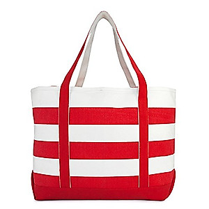 DALIX Striped Boat Bag Premium Cotton Canvas Tote in Red