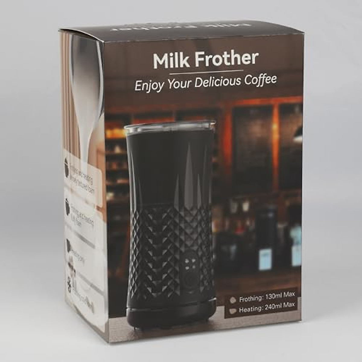 Milk Frother, 4-in-1 Milk Frother and Steamer Electric, Hot and Cold Milk Foam Maker for Coffee, Latte, Cappuccino Silent Operation, Automatic off, Black