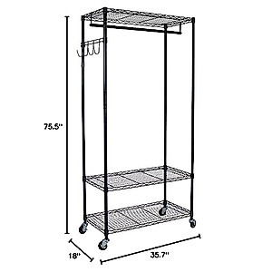 Oceanstar Adjustable Shelves with Hooks Garment Rack, Black