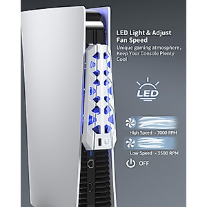 Anspect PS5 Cooling Fan, PS5 Accessories Cooler with High-Performance Cooling Fans(7000RPM), LED Light, Air Balance Blade, USB3.0 Hubs, Efficient Cooling System for PS5 Digital/Disc Edition