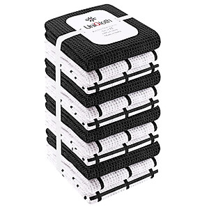 UniQloth 12 Pack Assorted Waffle Kitchen Dish Towels 100% Cotton - Farmhouse Kitchen Towels Hanging - Soft Absorbent Quick Drying Durable Reusable Hand Towels for Kitchen 15x25 Black White