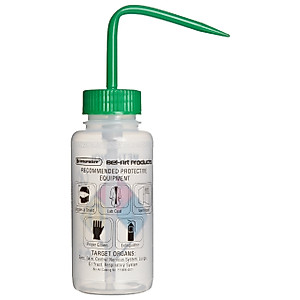 SP Bel-Art Right-to-Know Safety-Vented/Labeled 4-Color Methanol Wide-Mouth Wash Bottles; 250ml (8oz), Polyethylene w/Green Polypropylene Cap (Pack of 4) (F11808-0011)