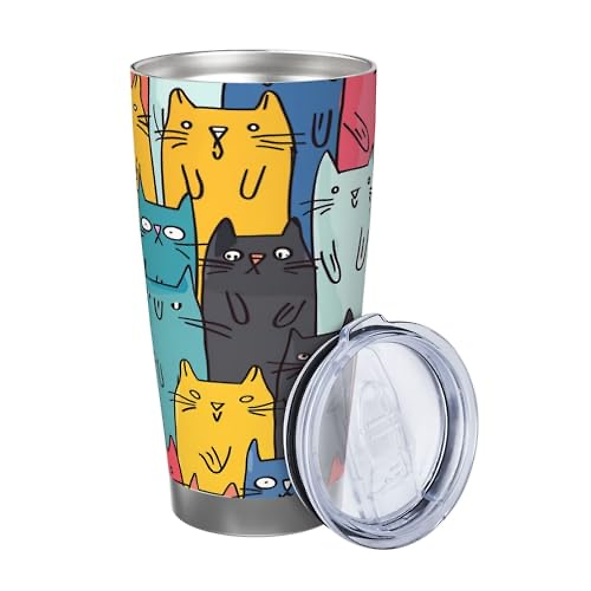 AYCZN Cats 20 OZ Tumbler Stainless Steel Travel Coffee Mug, Colorful Kitten Insulated Water Bottle with Lid Leakproof Thermal Cup