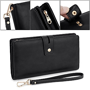 UTO RFID Wristlet Wallet for Women Detachable Checkbook Holder Card Bill Phone Organizer Large Clutch Purse