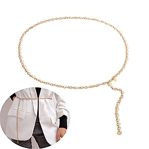 Jurxy Multilayer Alloy Waist Chain Body Chain for Women Golden Waist Belt Pendant Belly Chain Adjustable Body Harness for Jeans Dresses – Gold Style 5