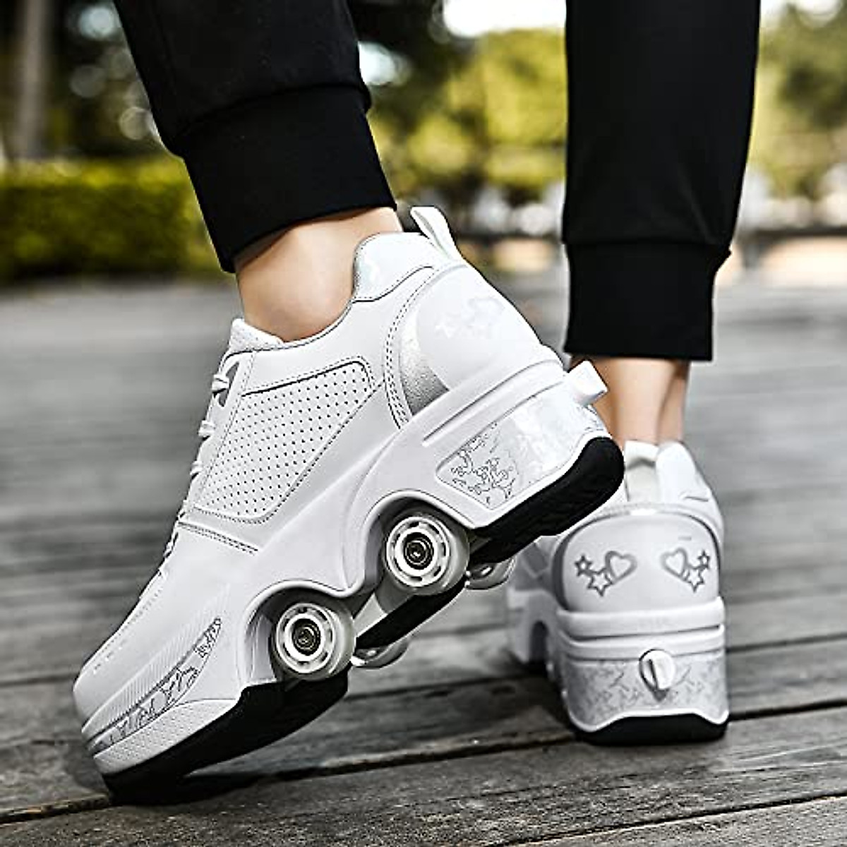 MLyzhe Deformation Roller Shoes Male and Female Skating Shoes Adult Children's Automatic Walking Shoes Invisible Pulley Shoes Skates with Double-Row Deform Wheel