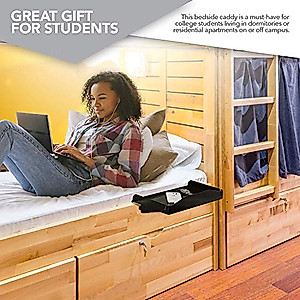 Modern Innovations Bedside Shelf for Bed, College Dorm Room, Bunk Bed Shelf for Top Bunk, Clip On Nightstand Tray with Cord and Cup Holder, Bunkbed Caddy for Table Storage (Black)