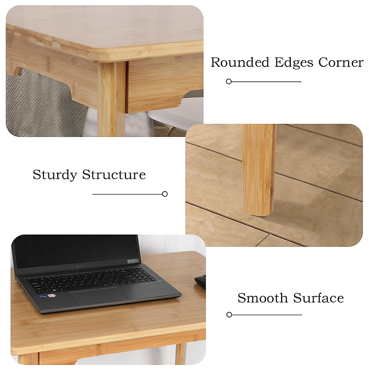 DOUSY- Small Bamboo Computer Desk Study Desk Home Office Desk Writing Table, Modern Study 27.5" Solid Multipurpose Table, for Living Room, Bedroom, Make Up, Natual Color