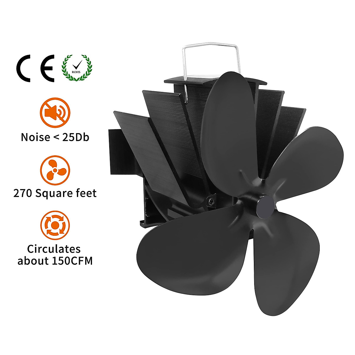 ZHENGXOO Wood Stove Fan 4 Blades Heat Powered, Wood Burning Stove Fan for Wood/Log Burner/Fireplace, Auto Start (Non-Electric)