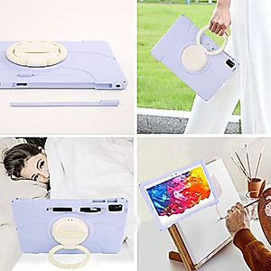 Tablet PC Case Kids Case Compatible with Samsung Galaxy Tab S7 FE 12.4 inch 2021 (SM-T730/T736),Soft Silicone Lightweight Case,with Hand Strap Shoulder Belt Rotatable Stand Cover Protective Cover (Co