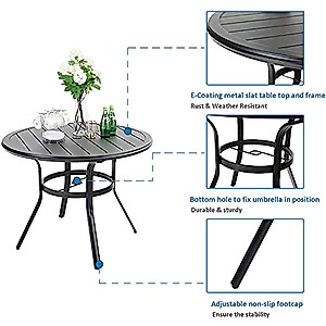 MFSTUDIO 38" Outdoor Dining Table with Adjustable mbrella Hole, Patio Metal All-Weather Round Table for Backyard Lawn Garden
