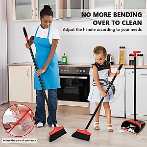 Broom and Dustpan Set for Home - Broom Dustpan Set with Long Handle - Broom with Dustpan Heavy Duty
