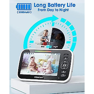 Baby Monitor with Camera and Audio - 5” Display Video Baby Monitor with 29 Hour Battery Life, Remote Pan & Tilt, 2X Zoom,Auto Night Vision, 2 Way Talk, Temperature Sensor,Lullabies,960 Feet Range