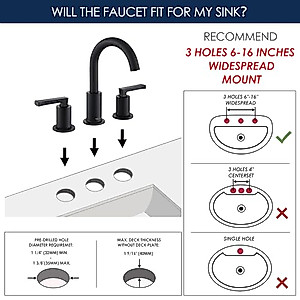 Roffenny 8 inch Widespread Bathroom Faucets, 2-Handle Matte Black Bathroom Sink Faucets for Sink 3 Holes, 360 Degree Swivel High-Arc Spout, 8 in Spread Bath Vanity Sink Faucet, with Pop Up Drain