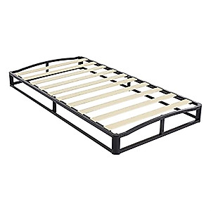 Amazon Basics Metal Platform Bed Frame with Wood Slat Support, 6 Inches High, Twin, Black