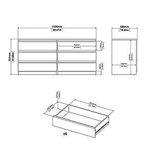 Pemberly Row Modern Contemporary 6 Drawer Wide Double Bedroom Dresser in White High Gloss