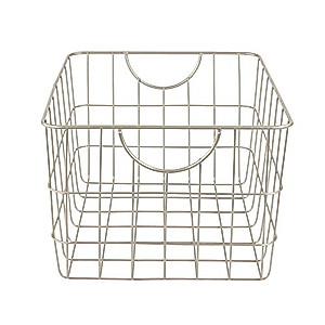 Spectrum Wire Small Utility Basket (Satin Nickel Powder Coat) - Storage Bin & Décor for Bathroom, Closet, Pantry, Under Sink, Toy, Shelf, Kitchen, & Nursery Organization