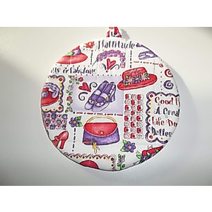 Pot Holders Heat Resistant Red Hat Society Hattitude Potholders Handmade Double Insulated Quilted Hot Pads Trivets 9 inches Round