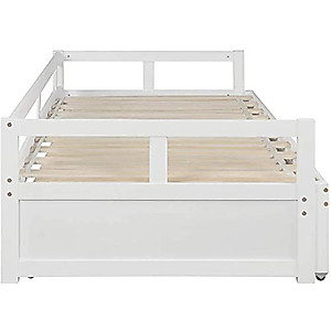 MERITLINE Daybed with Trundle,Twin to King Trundle Bed Extendable Design, Wooden Daybed/Sofa Bed for Bedroom Living Room,No Box Spring Needed,White