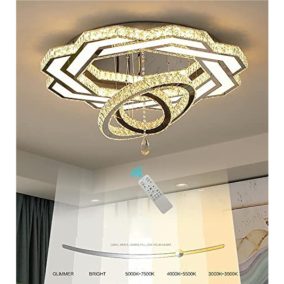 W32'' Living Room Modern Crystal Chandelier Large Foyer Chandeliers Crystal Shades Chandeliers Entrance High Ceiling Chandeliers Bedroom Dining Shandaler 3000K-6000K Infinity Lighting Fixtuers Lamps