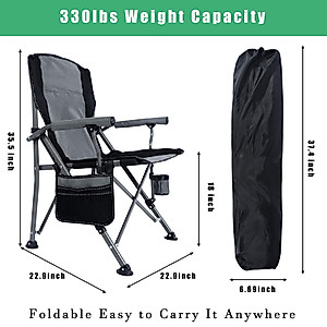 MaiuFun Portable Camping Chair Folding Heavy Duty Quad Outdoor Large Chairs Support 330 lbs High Back Padded Thicken Oxford with Armrests, Storage Bag, Cup Holder, Carry Bag for Outside(Grey)