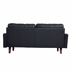 INSTORY Leather Sofa Modern Couch with Wooden Legs for Living Room, Office-Black