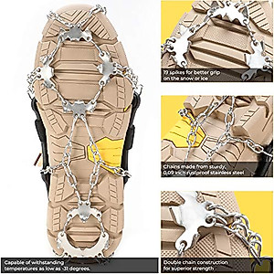 Crampons Ice Cleats, Sportneer Snow Cleats for Shoes and Boots Ice Shoes Grippers with 19 Stainless Steel Spikes Crampons for Hiking Boots Women Men Hiking Fishing Walking