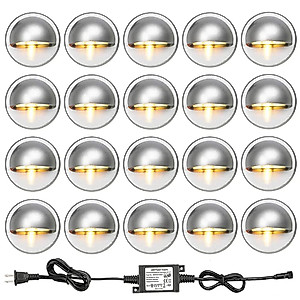 FVTLED Pack of 20 Low Voltage LED Deck Light Kit Φ1.38 Waterproof Outdoor Step Stairs Garden Yard Patio Landscape Decor Lighting Warm White Lamp
