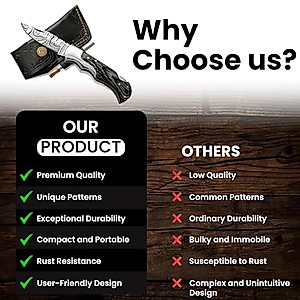 CONECTAX Handmade Damascus Pocket Knife 6.5'' - Sharp Core Folding Knife with Liner Lock - Damascus Knife with Sharpener and Leather Sheath - For Hunting, Outdoor Survival, Camping - Damascus Hunting Knife - Gift for Men, Husband, Boyfriend